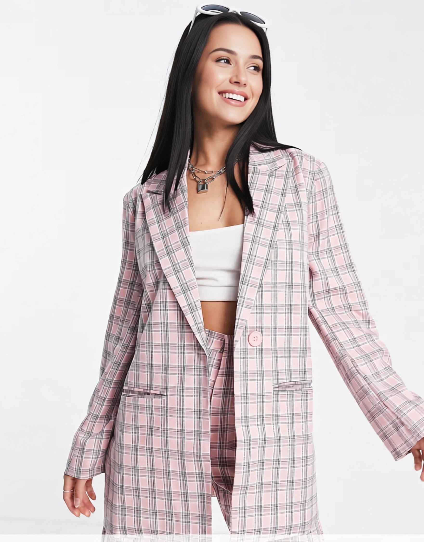 Heartbreak Plus Womens Oversized Blazer Co-Ord in Pink Check – Sale Lab UK