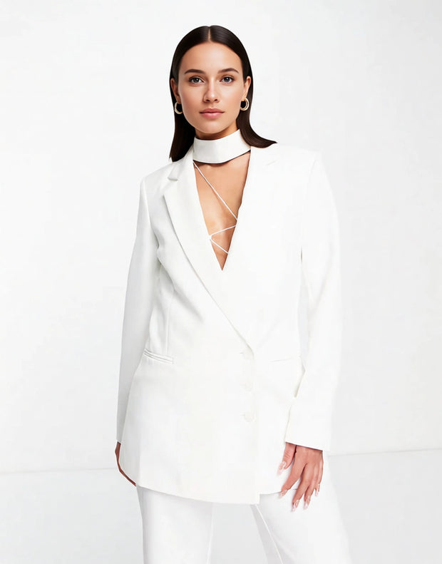 AQAQ Womens Bridal Tailored Jacket in White Co-Ord In White – Sale Lab UK