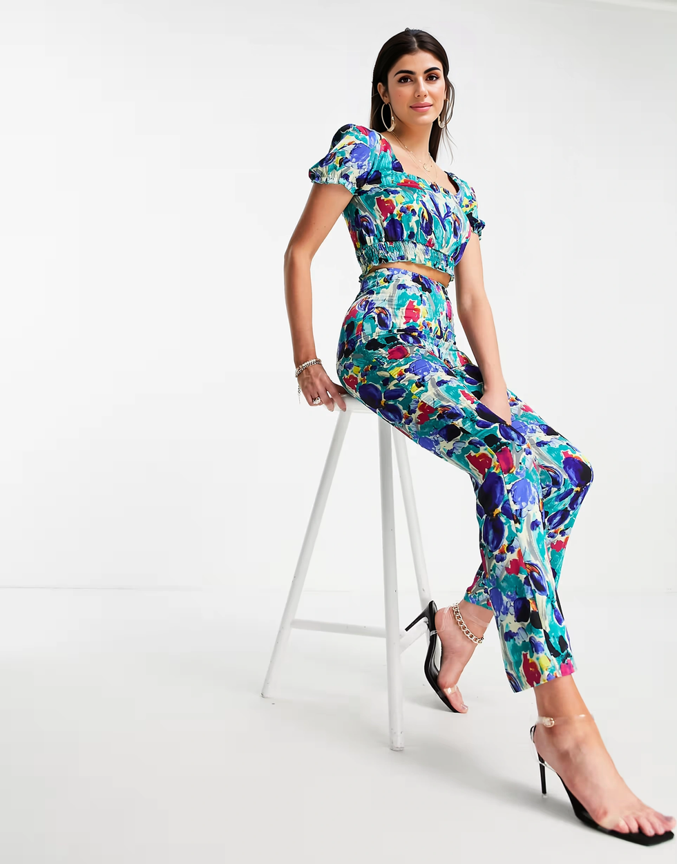 Liquorish Womens Tall Co-Ord Trouser in Blue Floral Print in Multi ...